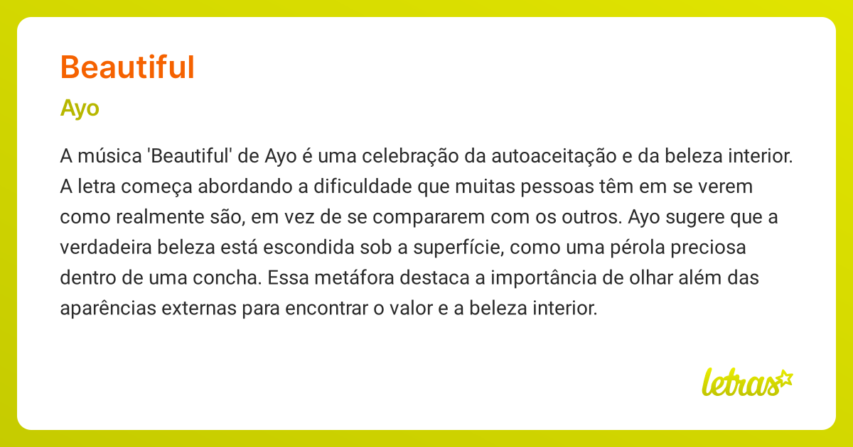 Significado da música BEAUTIFUL (Ayo) - LETRAS.MUS.BR