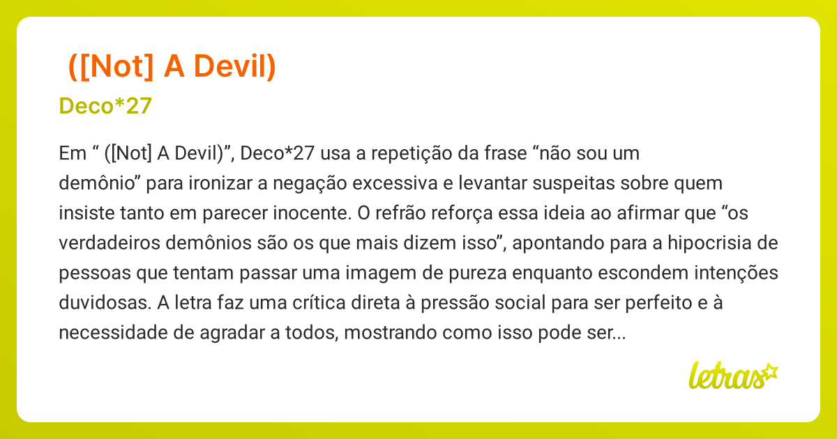 Significado da música デビルじゃないもん ([Not] A Devil) (Deco*27) - LETRAS.MUS.BR