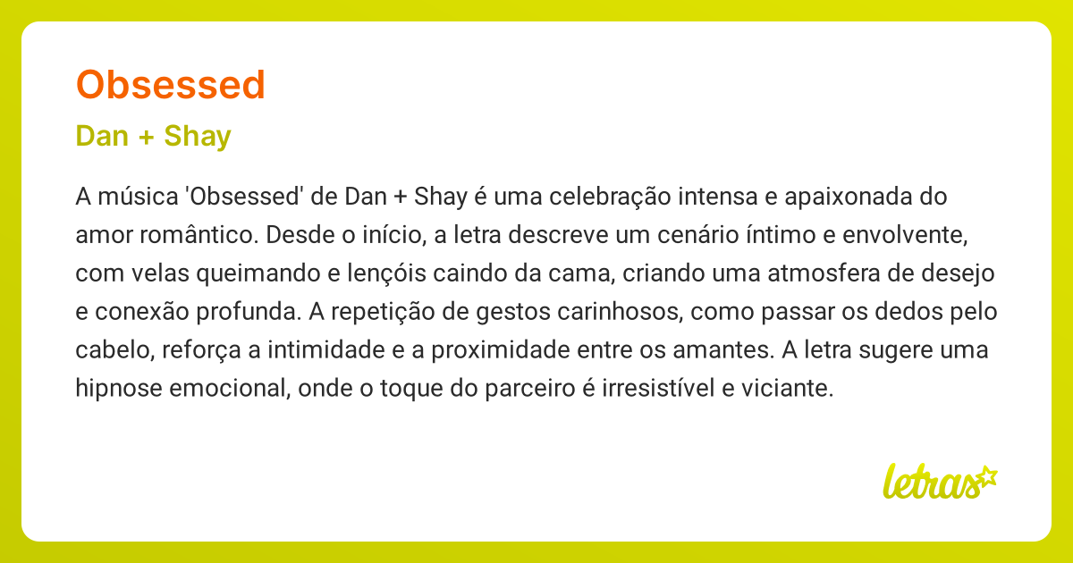 Significado da música OBSESSED (Dan + Shay) - LETRAS.MUS.BR