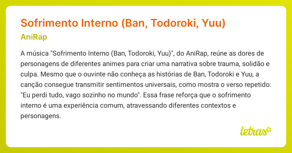 Significado da música Sofrimento Interno (Ban, Todoroki, Yuu) (AniRap ...