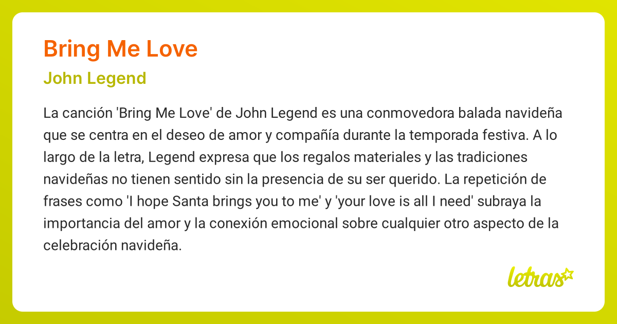 Significado de la canción BRING ME LOVE (John Legend) - LETRAS.COM