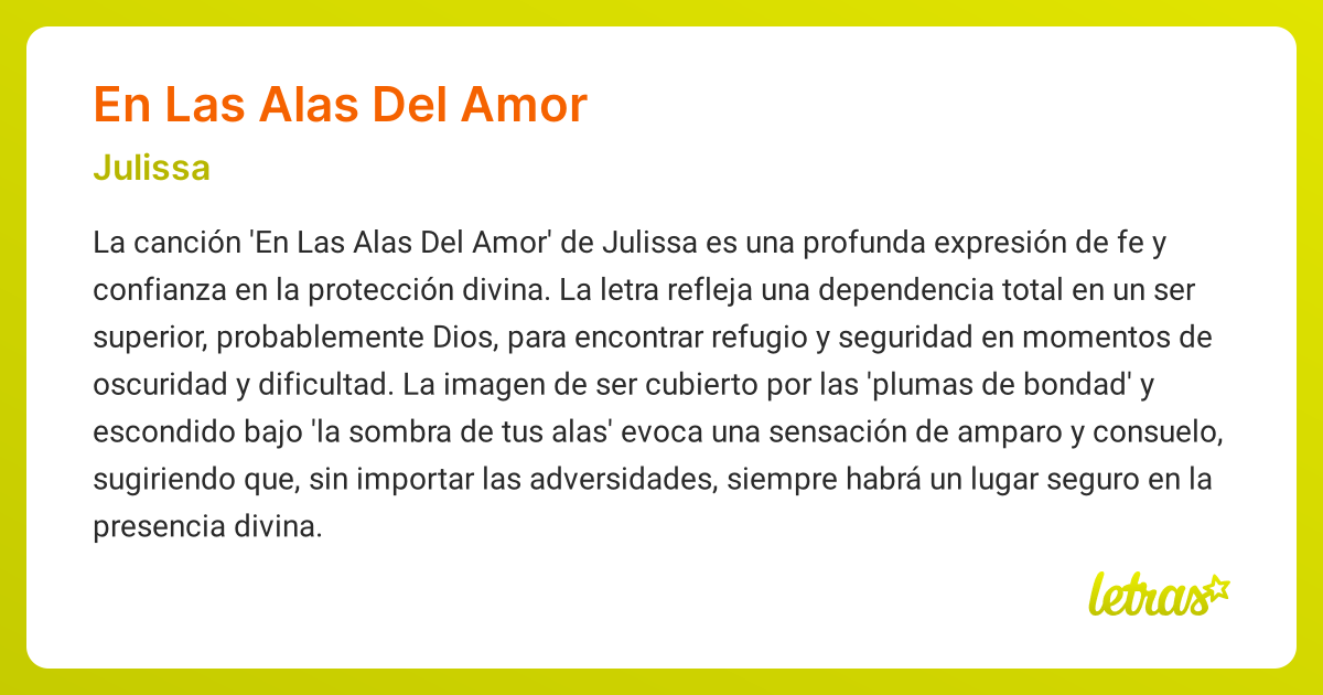 Significado de la canción EN LAS ALAS DEL AMOR (Julissa) - LETRAS.COM
