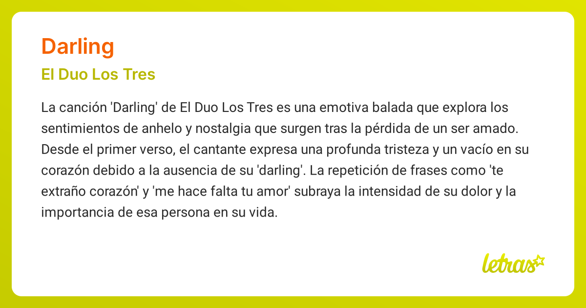 Significado de la canción DARLING (El Duo Los Tres) - LETRAS.COM