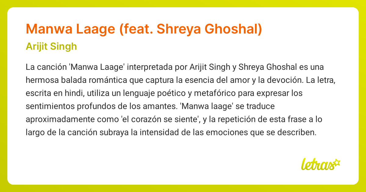 Significado de la canción Manwa Laage (feat. Shreya Ghoshal) (Arijit ...