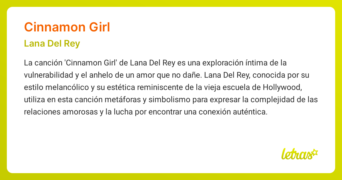 Significado de la canción CINNAMON GIRL (Lana Del Rey) - LETRAS.COM