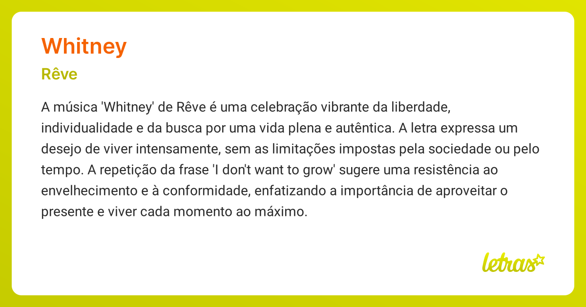 Significado da música WHITNEY (Rêve) - LETRAS.MUS.BR