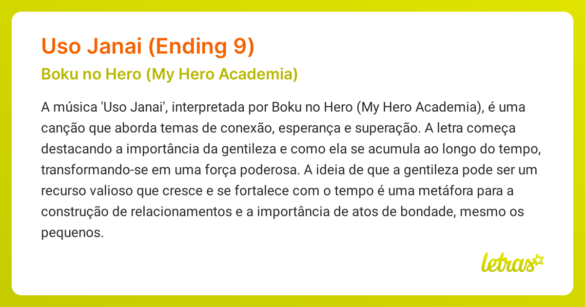 Significado da música USO JANAI (ENDING 9) (Boku no Hero (My Hero ...