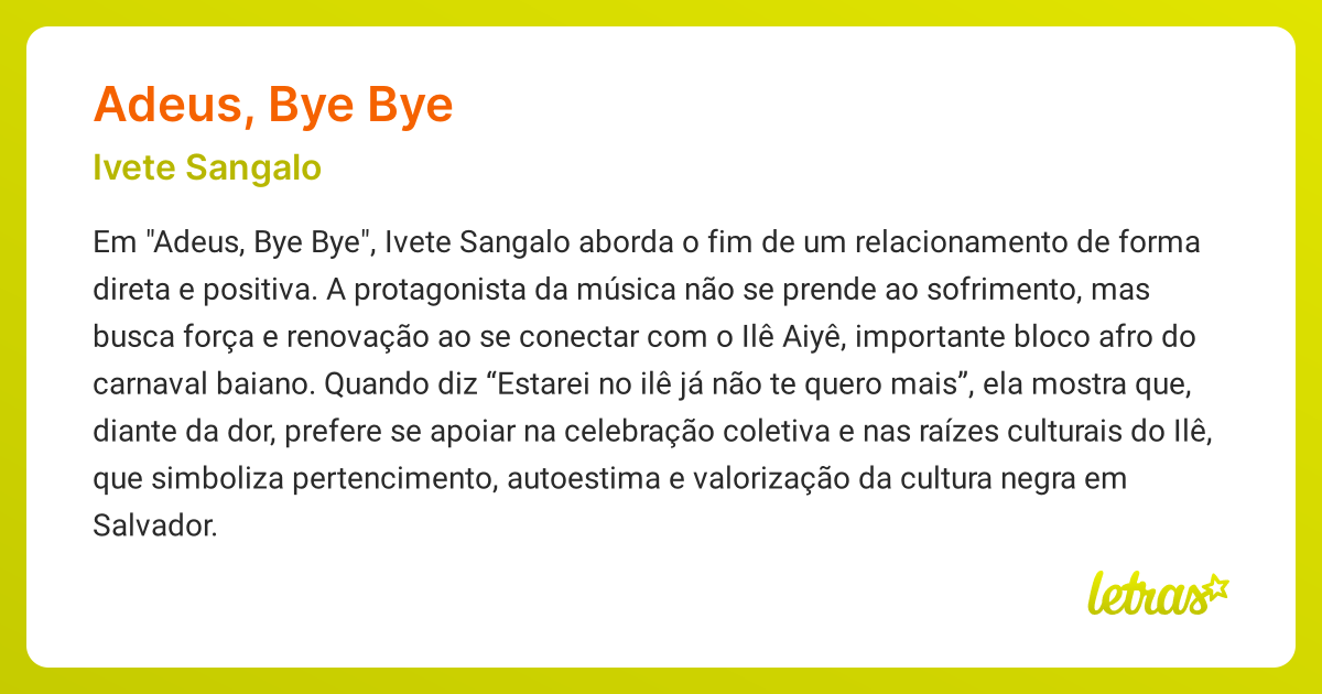 Significado da música ADEUS, BYE BYE (Ivete Sangalo) - LETRAS.MUS.BR