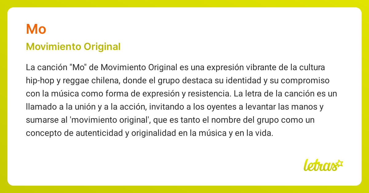 Significado de la canción MO (Movimiento Original) - LETRAS.COM