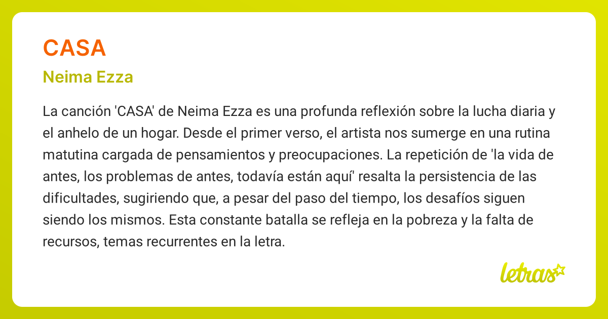Significado de la canción CASA (Neima Ezza) - LETRAS.COM