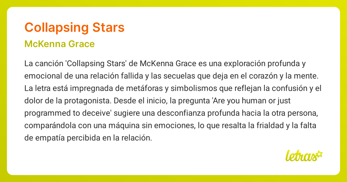 Significado de la canción COLLAPSING STARS (McKenna Grace) - LETRAS.COM