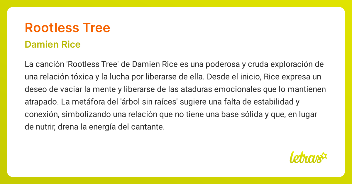 Significado de la canción ROOTLESS TREE (Damien Rice) - LETRAS.COM