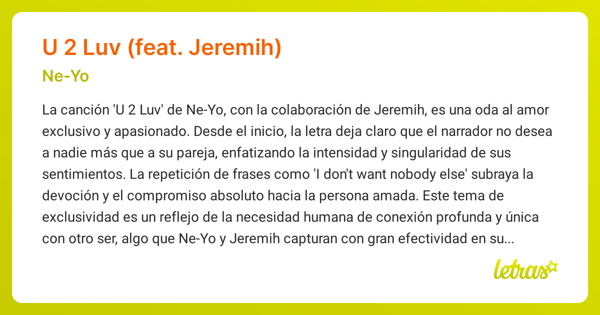 Significado de la canción U 2 LUV (FEAT. JEREMIH) (Ne-Yo) - LETRAS.COM