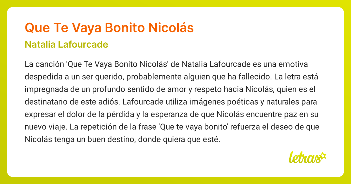 Significado de la canción QUE TE VAYA BONITO NICOLÁS (Natalia ...