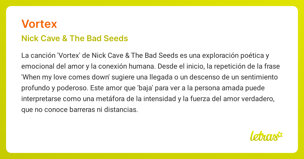 Significado de la canción VORTEX (Nick Cave & The Bad Seeds) - LETRAS.COM