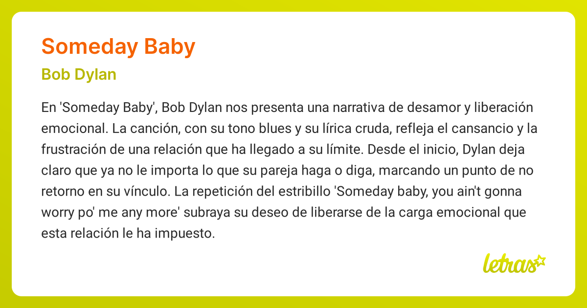 Significado de la canción SOMEDAY BABY (Bob Dylan) - LETRAS.COM