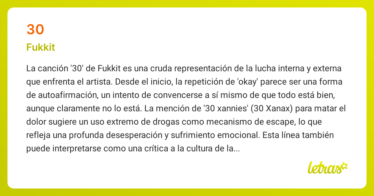 Significado de la canción 30 (Fukkit) - LETRAS.COM