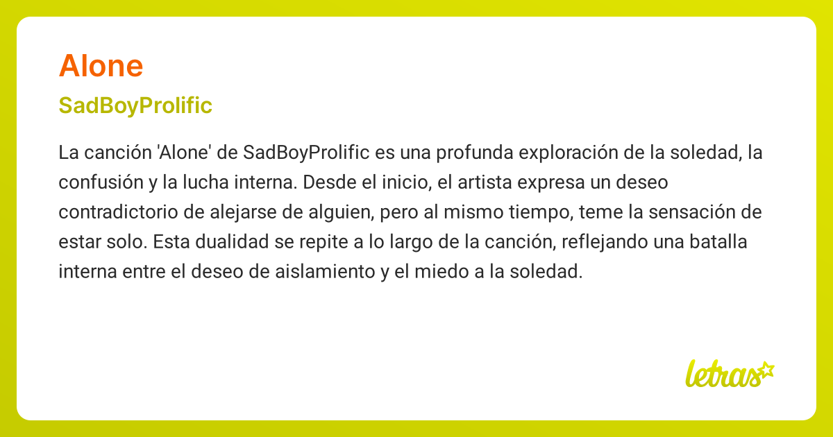 Significado de la canción ALONE (SadBoyProlific) - LETRAS.COM