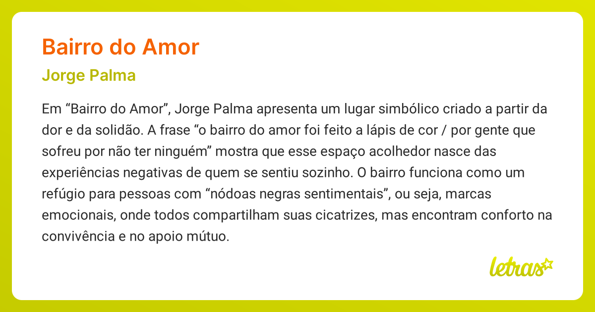 Significado da música BAIRRO DO AMOR (Jorge Palma) - LETRAS.MUS.BR
