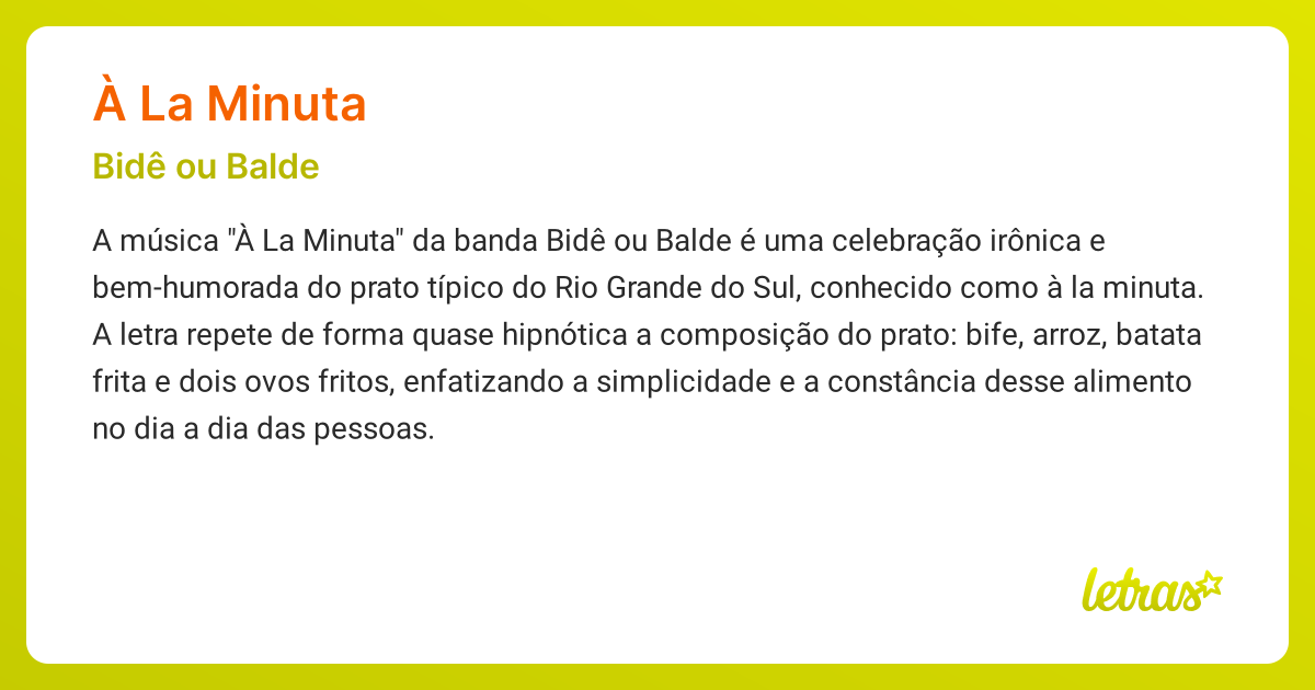 Significado da música À LA MINUTA (Bidê ou Balde) - LETRAS.MUS.BR