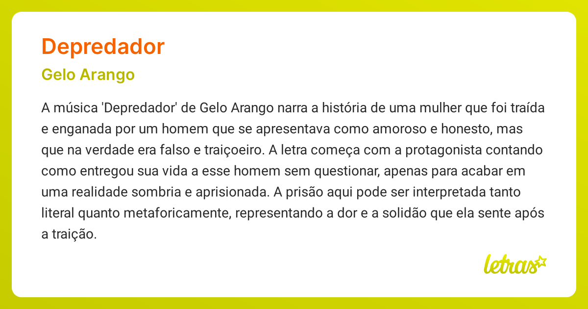 Significado da música DEPREDADOR (Gelo Arango) - LETRAS.MUS.BR