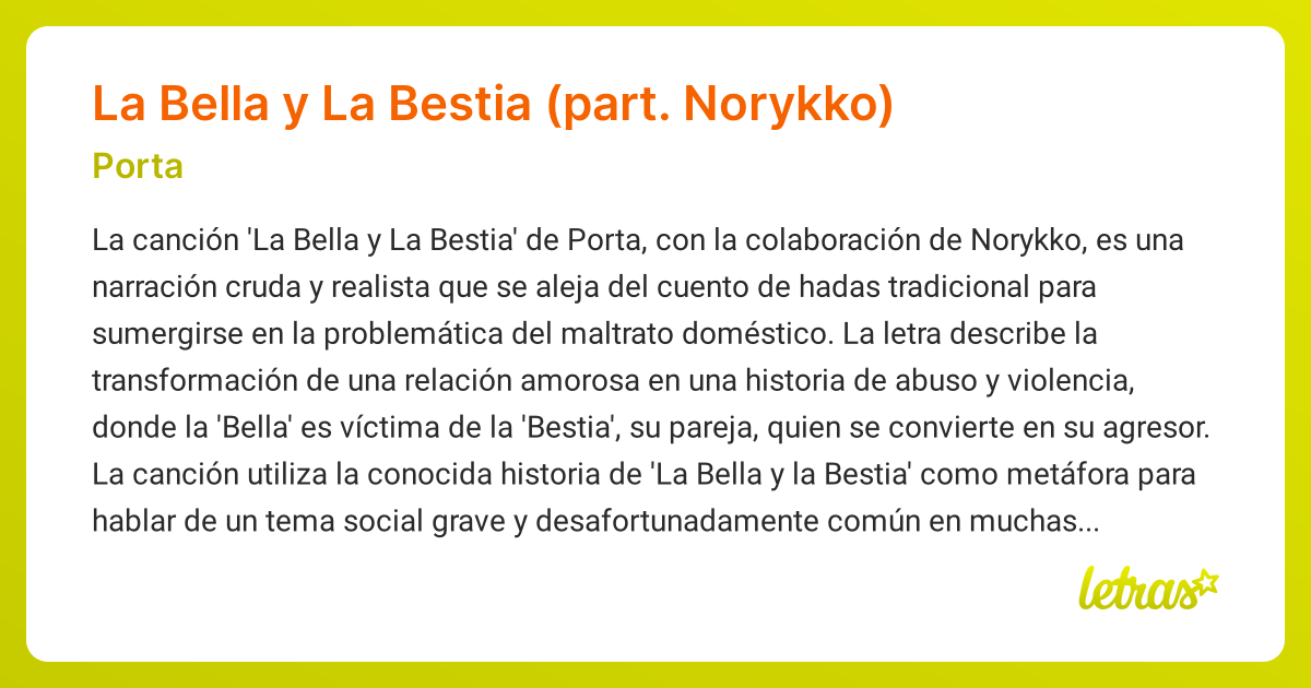 Significado de la canción La Bella y La Bestia (part. Norykko) (Porta ...