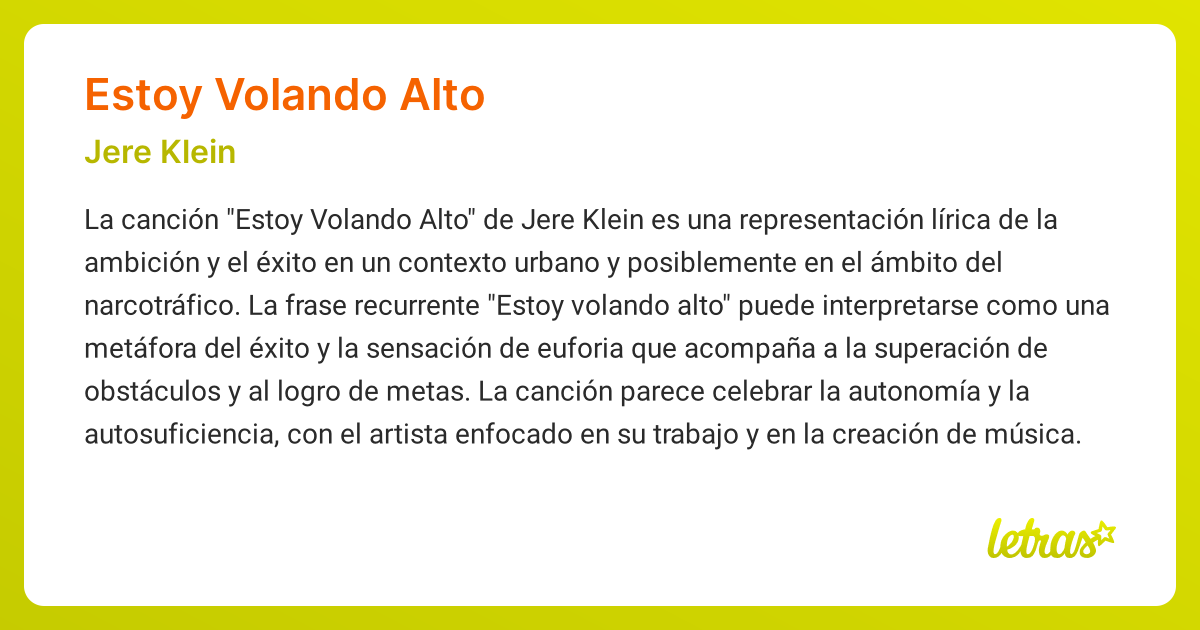 Significado de la canción ESTOY VOLANDO ALTO (Jere Klein) - LETRAS.COM