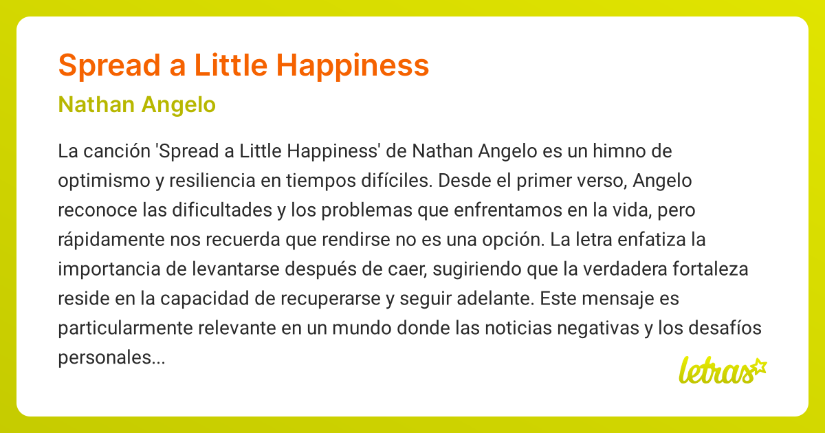 Significado de la canción SPREAD A LITTLE HAPPINESS (Nathan Angelo ...