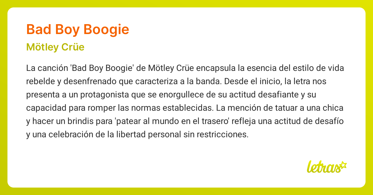 Significado de la canción BAD BOY BOOGIE (Mötley Crüe) - LETRAS.COM