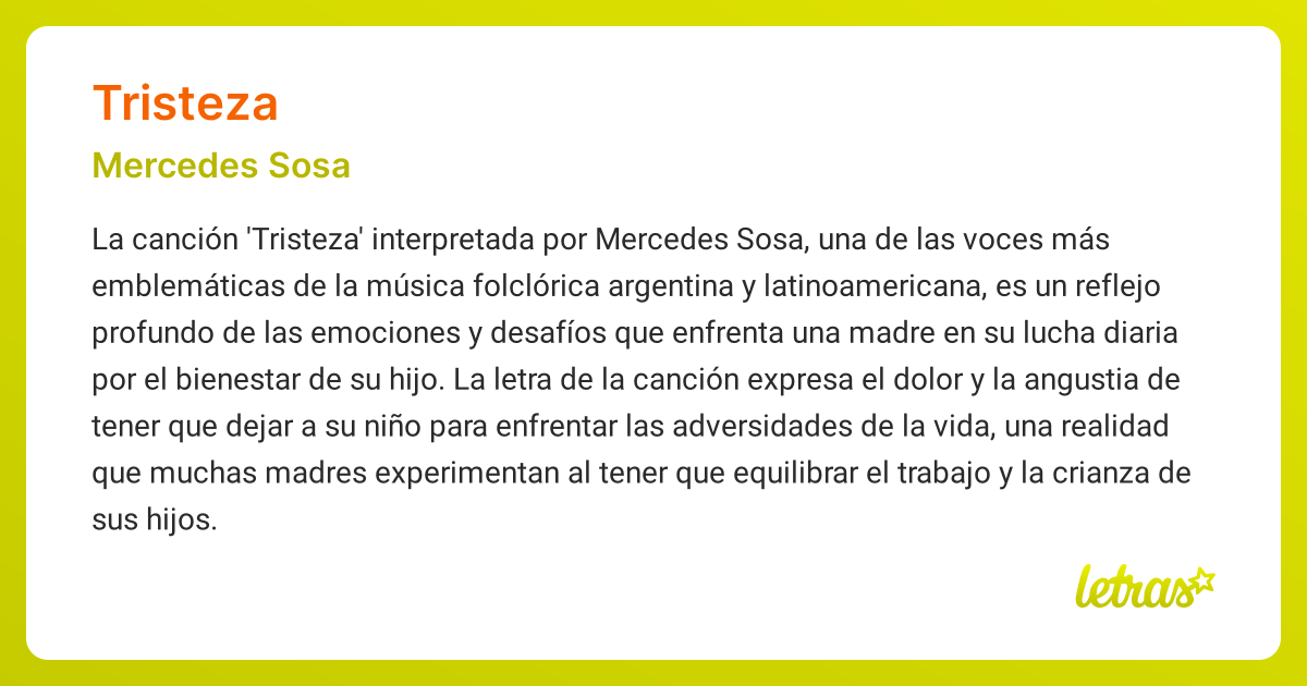 Significado de la canción TRISTEZA (Mercedes Sosa) - LETRAS.COM