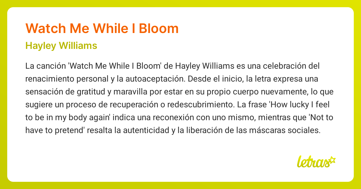 Significado de la canción WATCH ME WHILE I BLOOM (Hayley Williams ...