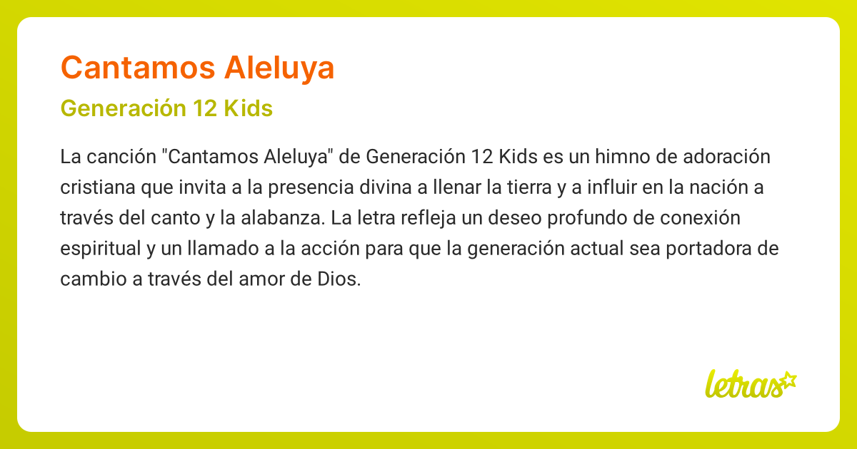 Significado de la canción CANTAMOS ALELUYA (Generación 12 Kids ...