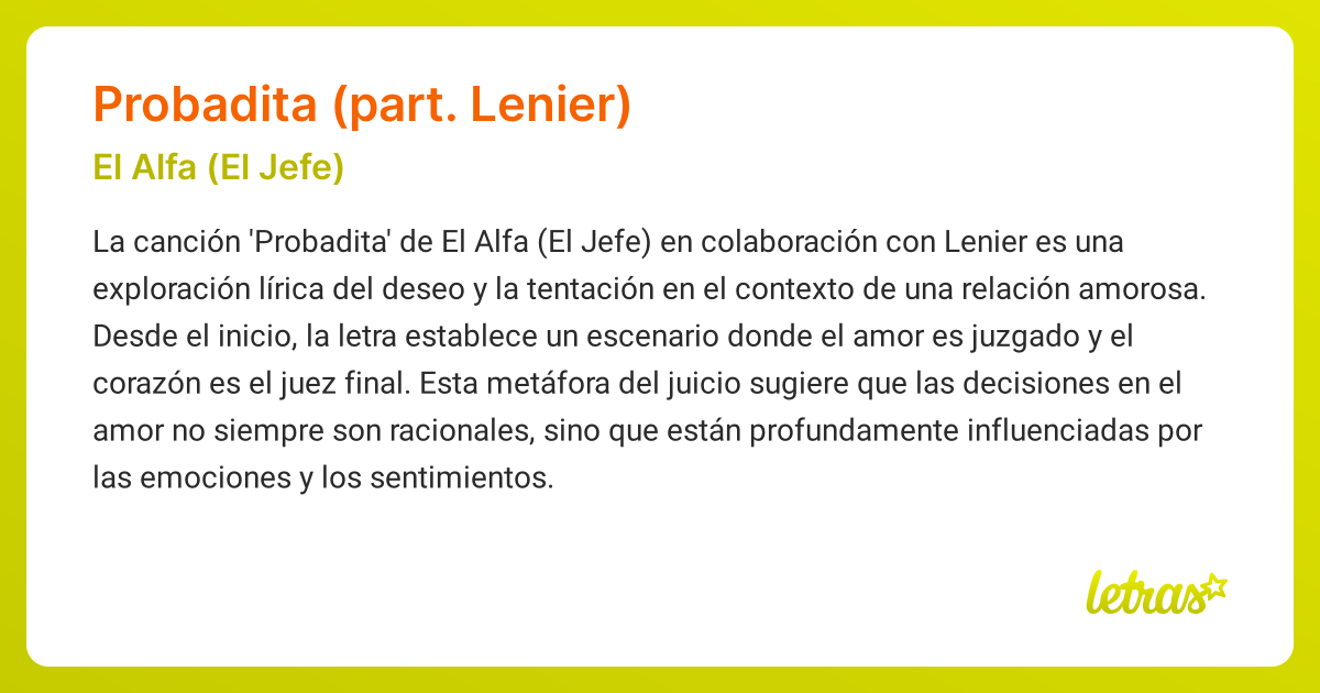 Significado de la canción PROBADITA (PART. LENIER) (El Alfa (El Jefe ...
