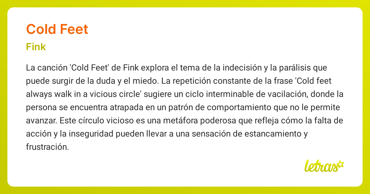 Significado de la canción COLD FEET (Fink) - LETRAS.COM