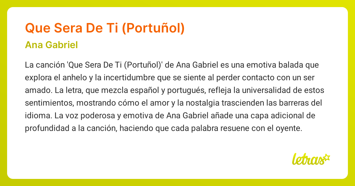 Significado de la canción QUE SERA DE TI (PORTUÑOL) (Ana Gabriel ...