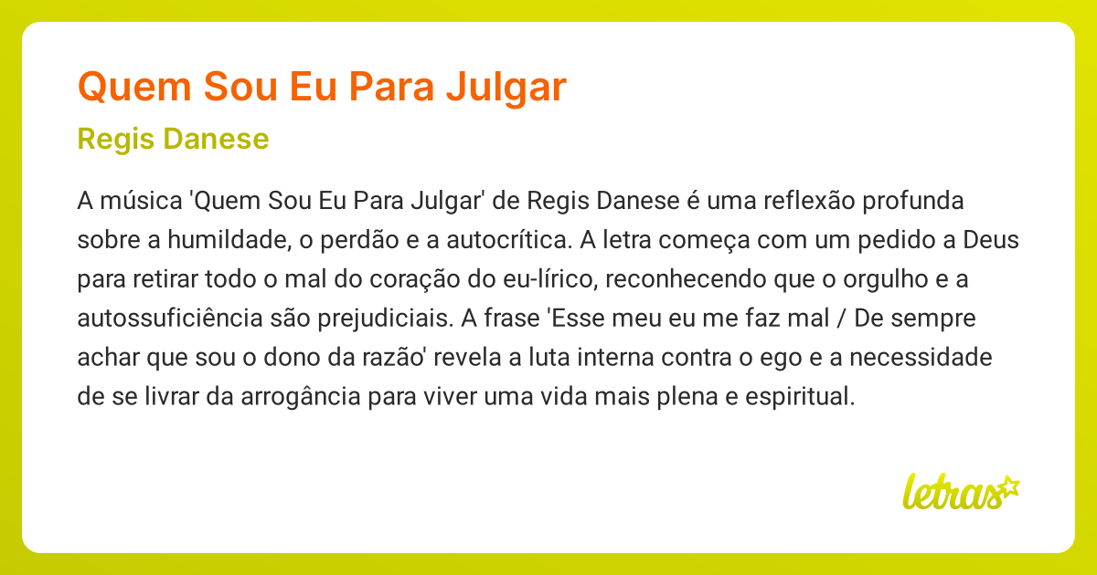 Significado da música QUEM SOU EU PARA JULGAR (Regis Danese) - LETRAS ...