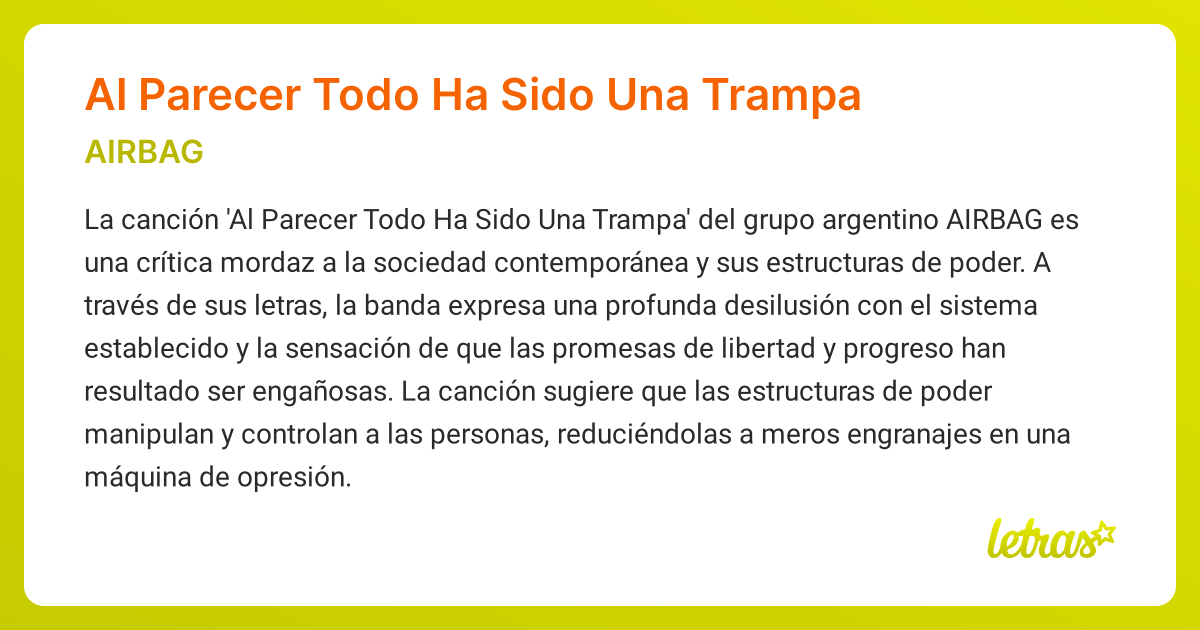 Significado de la canción Al Parecer Todo Ha Sido Una Trampa (AIRBAG) - LETRAS.COM