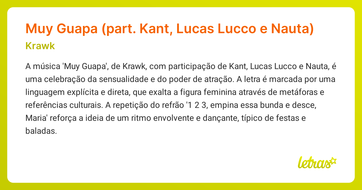 Significado da música Muy Guapa (part. Kant, Lucas Lucco e Nauta ...