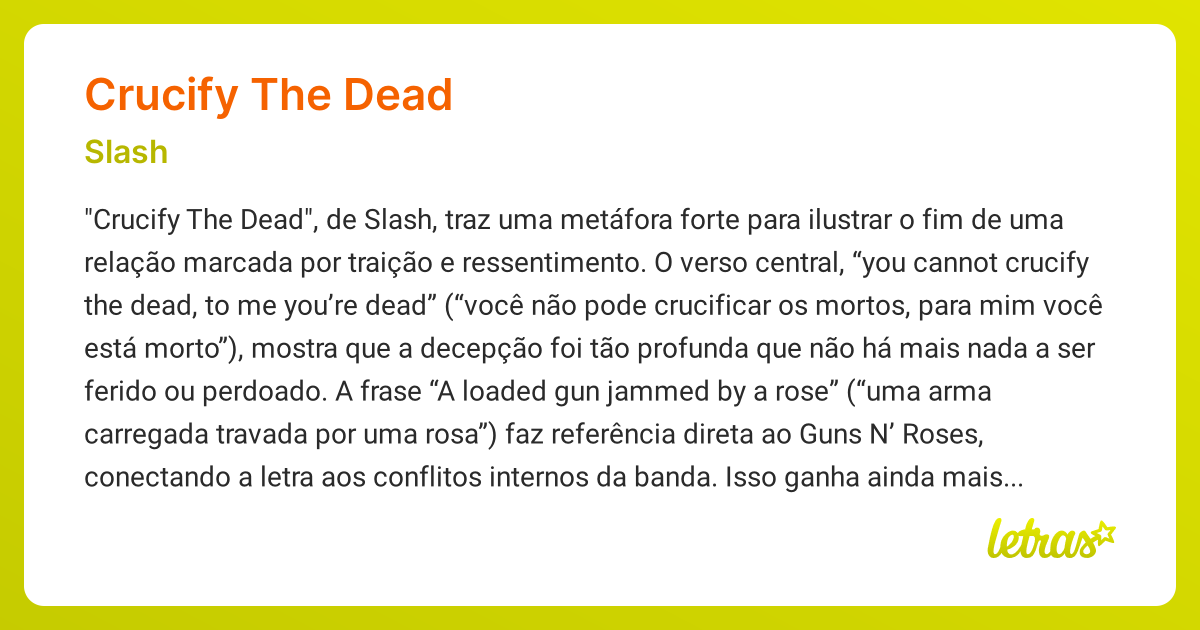 Significado da música CRUCIFY THE DEAD (Slash) - LETRAS.MUS.BR