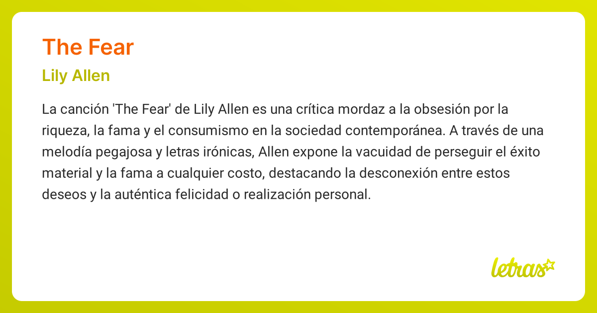 Significado de la canción THE FEAR (Lily Allen) - LETRAS.COM