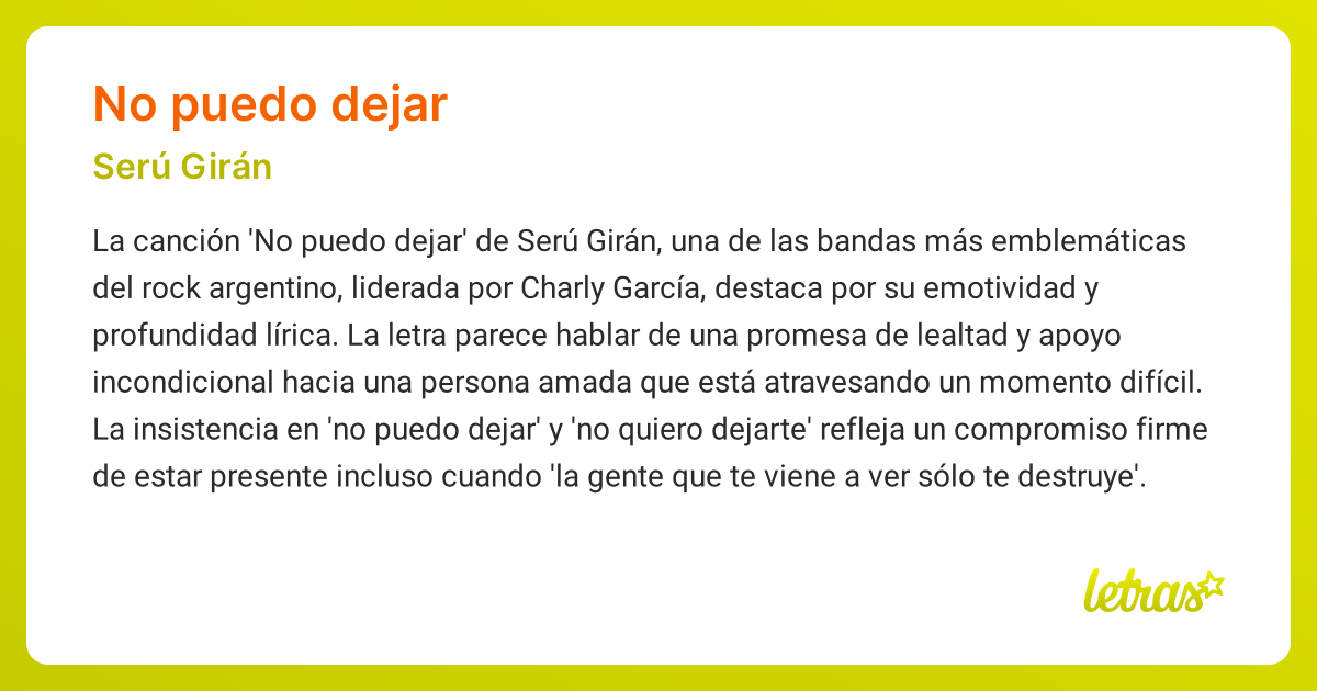 Significado de la canción NO PUEDO DEJAR (Serú Girán) - LETRAS.COM