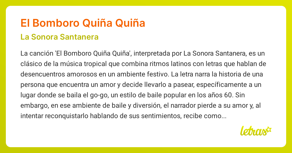 Significado de la canción EL BOMBORO QUIÑA QUIÑA (La Sonora Santanera ...