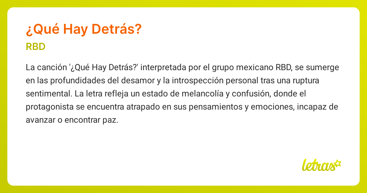 Significado de la canción ¿QUÉ HAY DETRÁS? (RBD) - LETRAS.COM