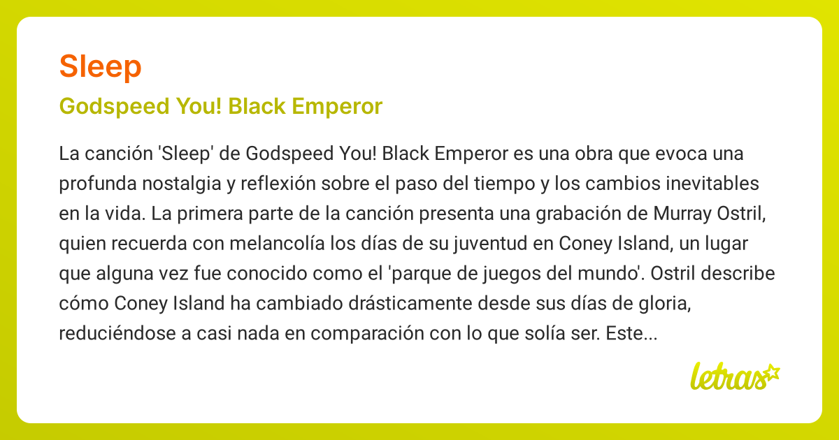 Significado de la canción SLEEP (Godspeed You! Black Emperor) - LETRAS.COM