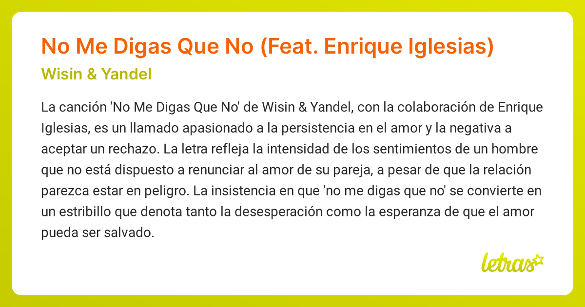 Significado de la canción No Me Digas Que No (Feat. Enrique Iglesias ...