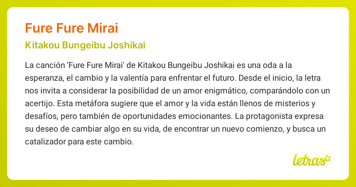 Significado de la canción FURE FURE MIRAI (Kitakou Bungeibu Joshikai ...