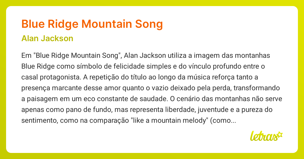 Significado da música BLUE RIDGE MOUNTAIN SONG (Alan Jackson) - LETRAS ...