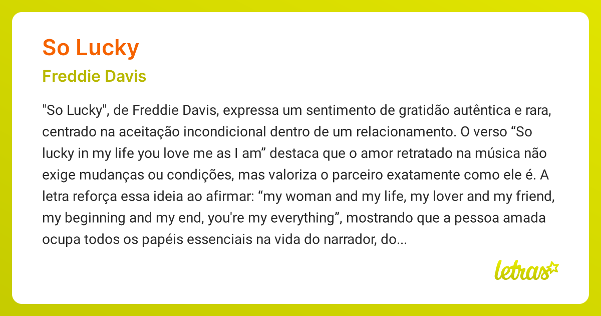 Significado da música SO LUCKY (Freddie Davis) - LETRAS.MUS.BR