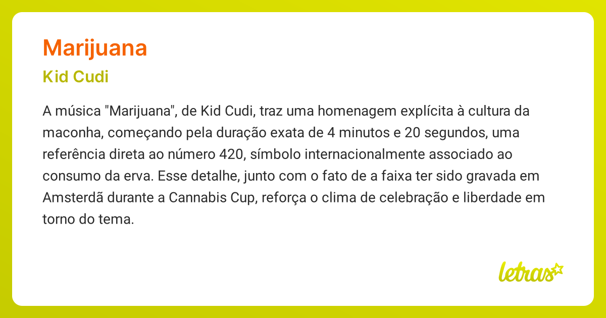 Significado da música MARIJUANA (Kid Cudi) - LETRAS.MUS.BR