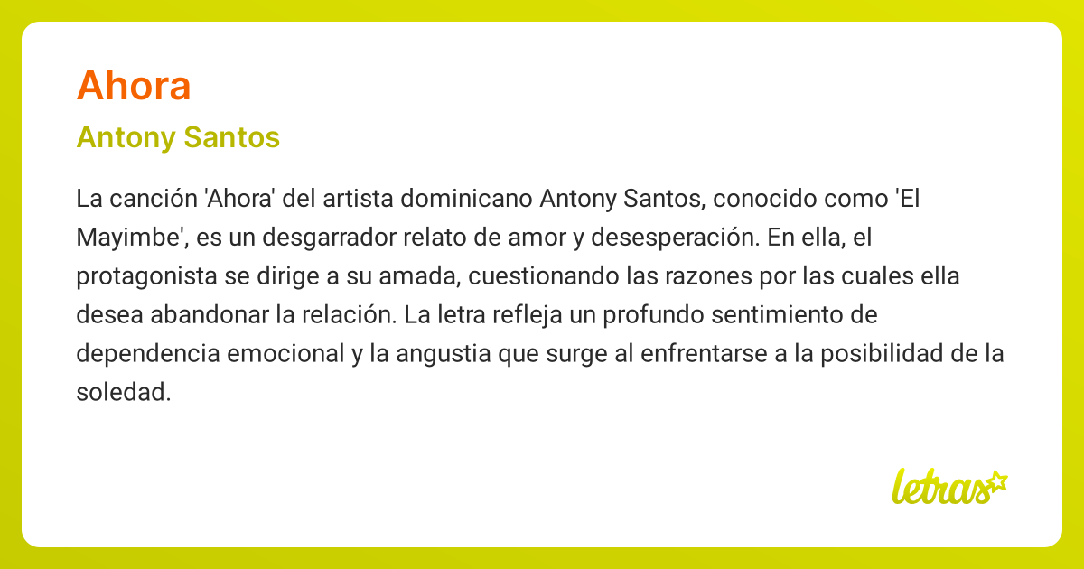 Significado de la canción AHORA (Antony Santos) - LETRAS.COM